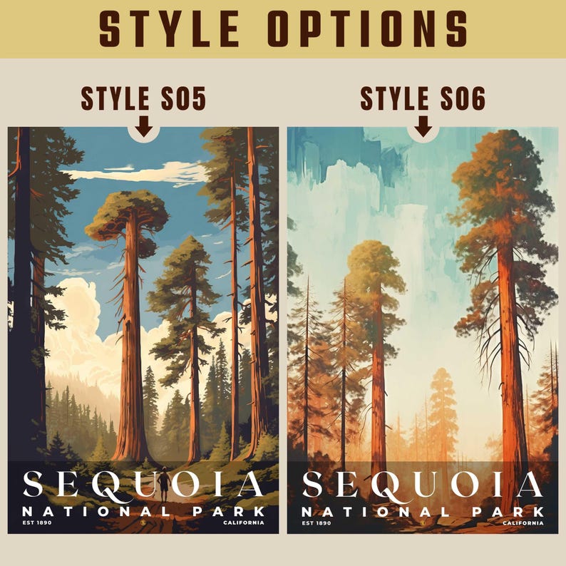 Sequoia National Park Poster, Travel Wall Decor, Retro Travel Poster ...