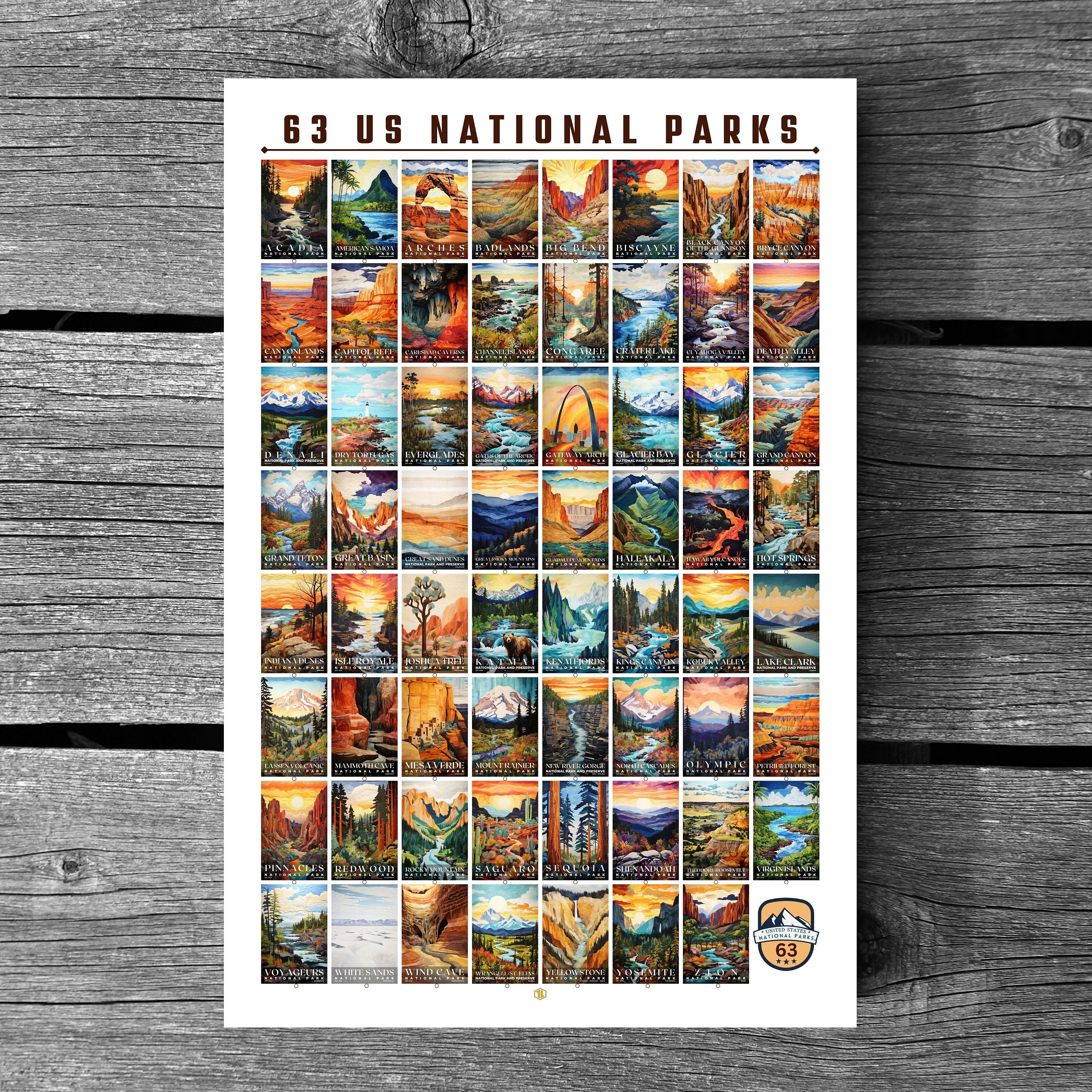National Park Poster, 63 US National Parks Checklist, National Park ...