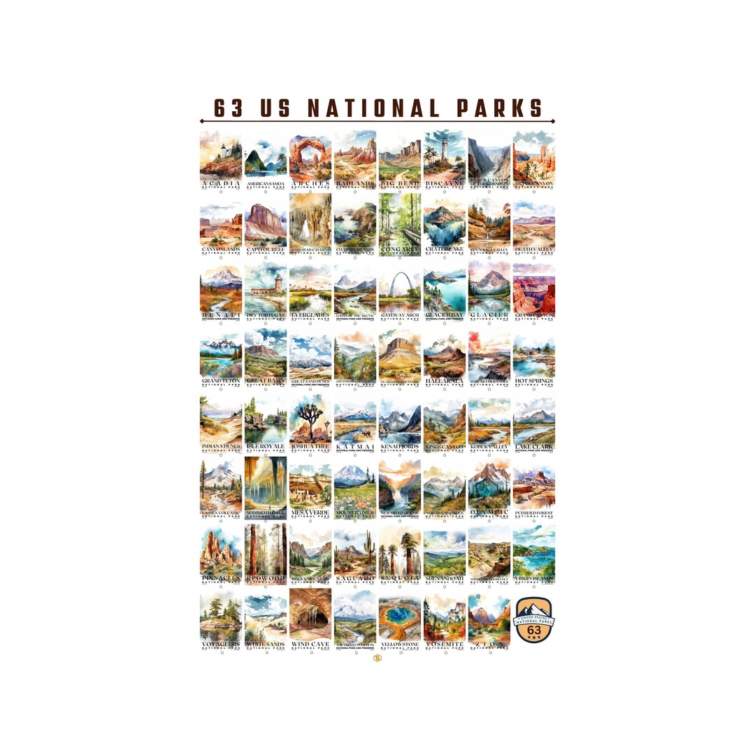 National Park Poster, 63 US National Parks Checklist, National Park ...