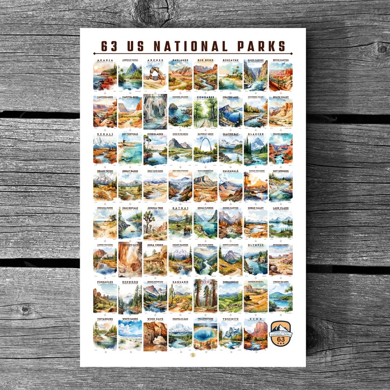National Park Poster, 63 US National Parks Checklist, National Park ...