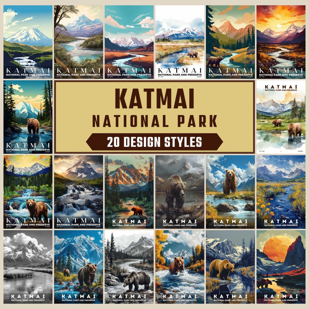 Katmai National Park Poster, Travel Wall Decor, Retro Travel Poster ...
