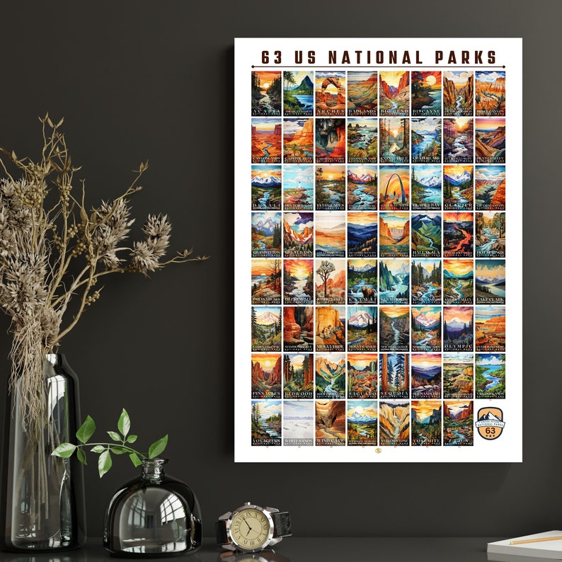 National Park Poster 63 US National Parks Checklist National Park national-park-poster-63-us-national-parks-checklist-national-park