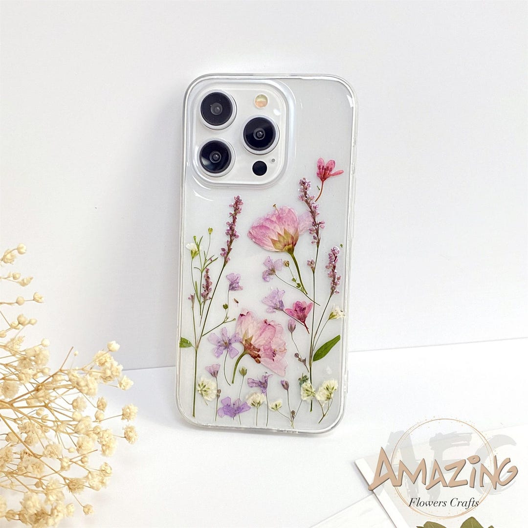 Pressed Dried Pink Sakura Flower Phone Case for iPhone 16e 16 15 14 Pro ...