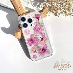 Pressed Dried Pink Sakura Flower Phone Case for iPhone 17 16 15 14 13 ...