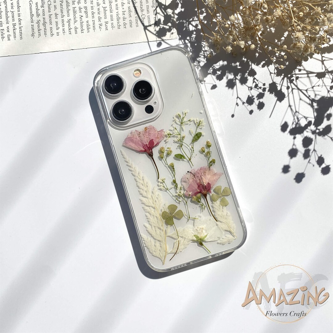 Dried Pressed Pink White Flower Phone Case for iPhone 16 15 14 13 12 ...