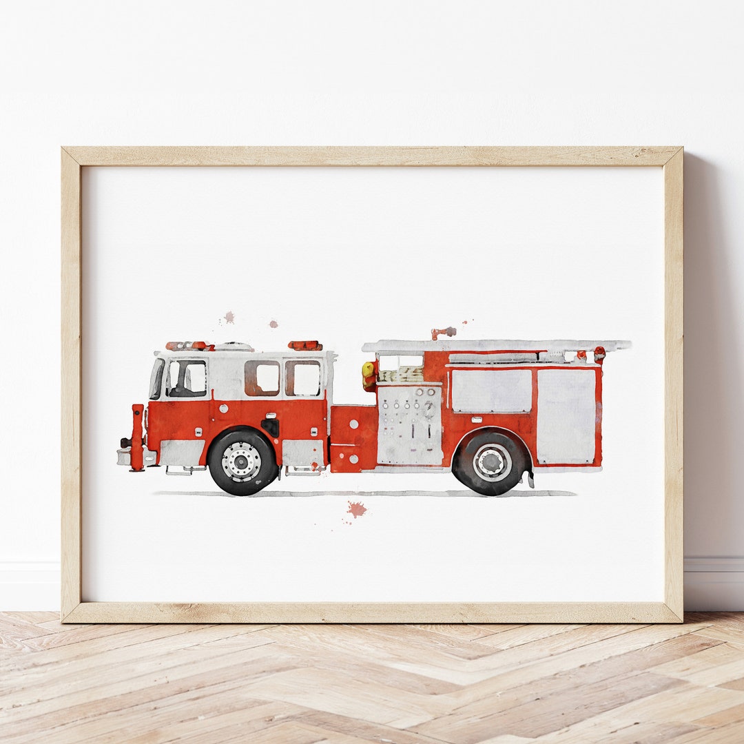 Fire Truck Print, Fire Truck Poster, Fire Engine Wall Art, Firetruck ...