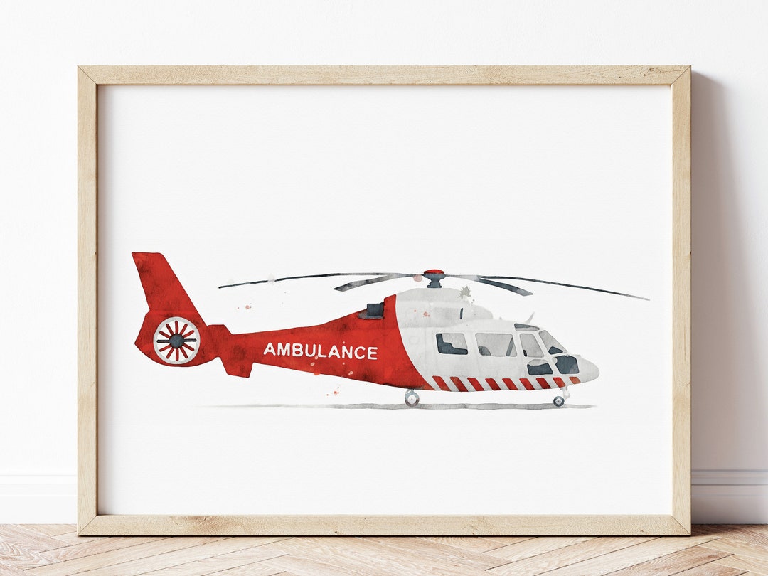 Rescue Helicopter Print, Helicopter Poster, Ambulance Wall Art, Vehicle ...