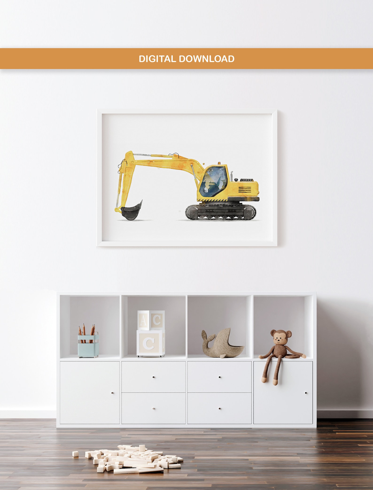 Excavator Print, Digger Print, Excavator Poster, Digger Wall Art ...