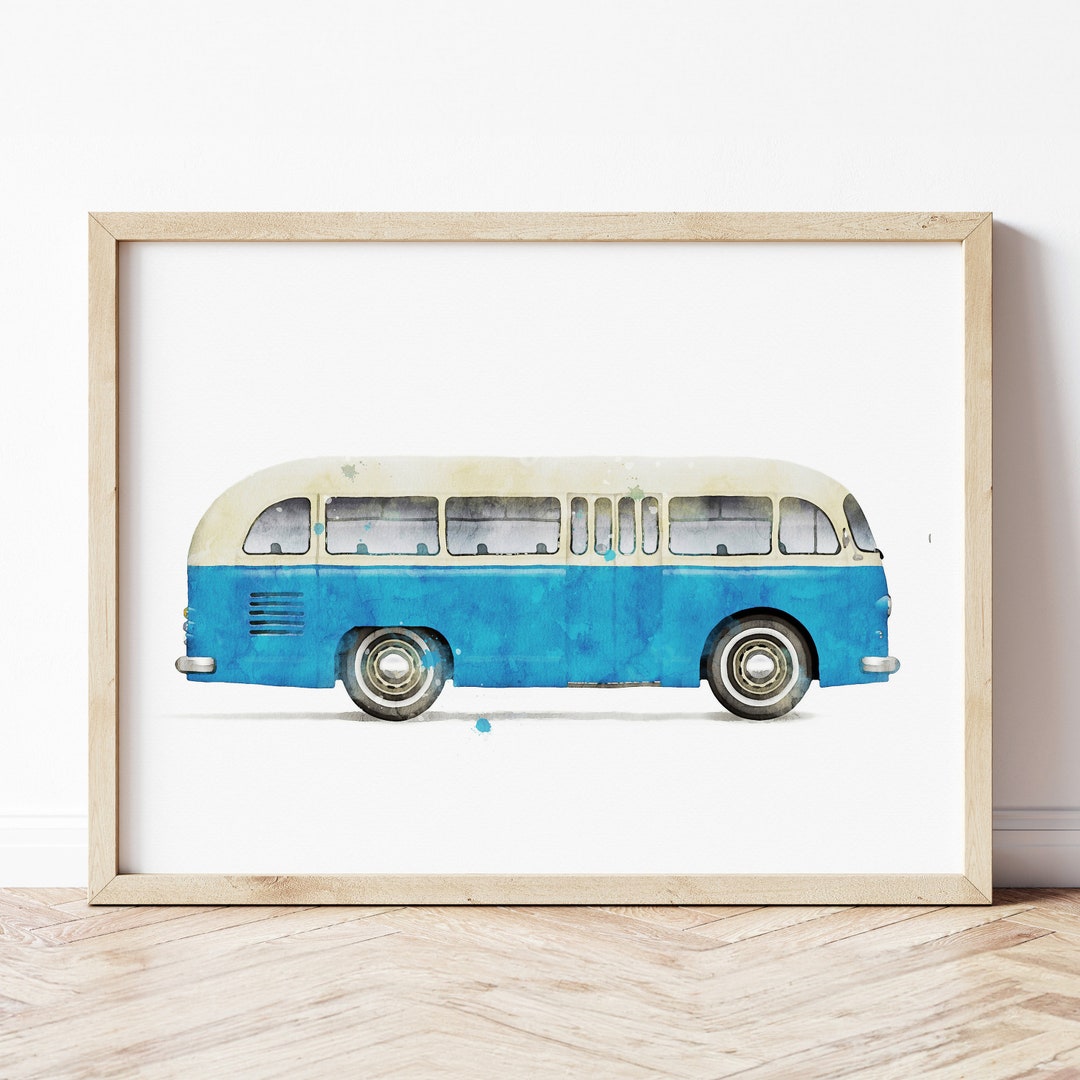 Retro Small Bus Print, Vintage Bus Poster, Automotive Wall Art, Vehicle ...