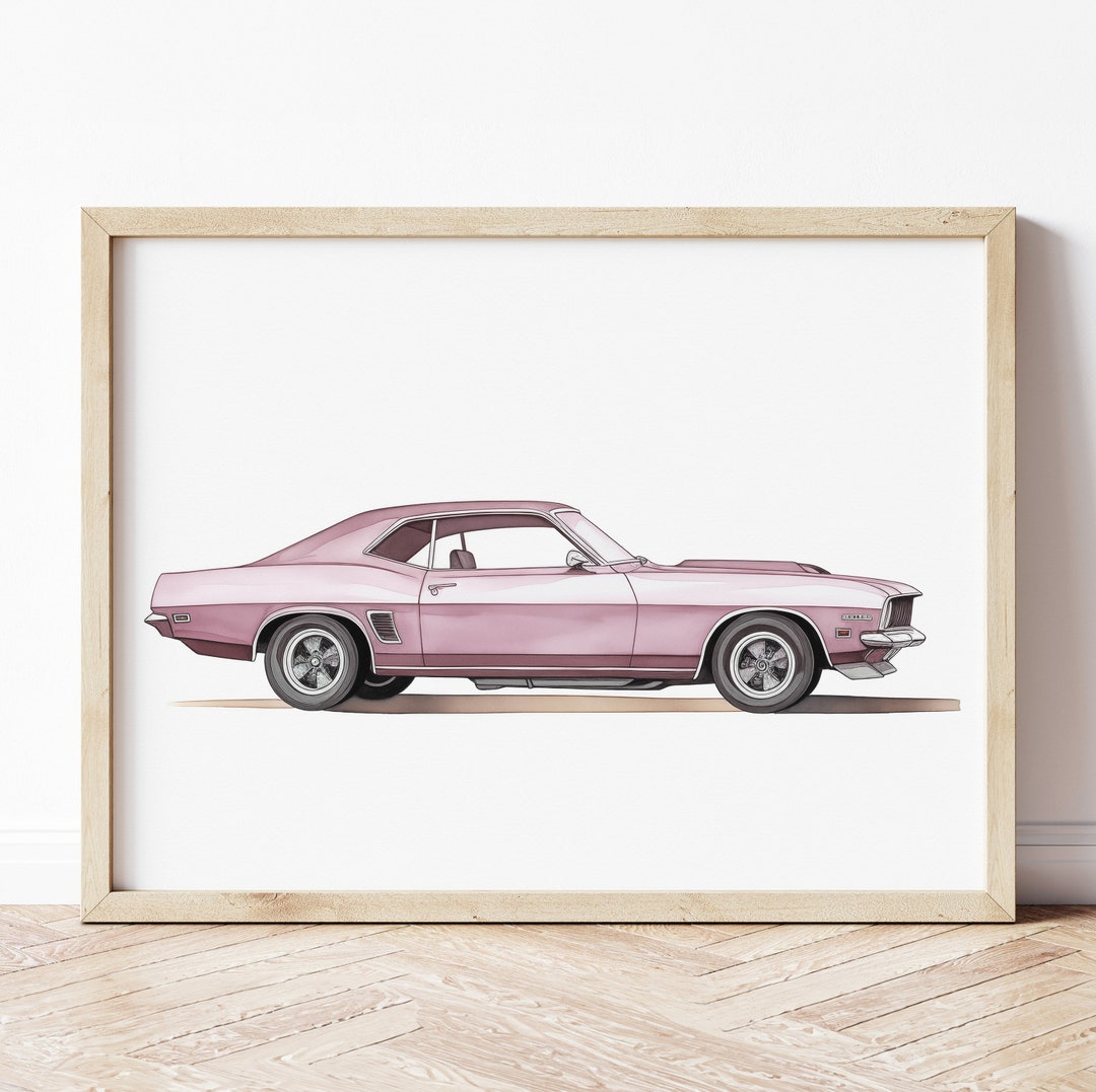 Vintage Pink Sport Car Print, Retro Car Poster, Automotive Wall Art ...
