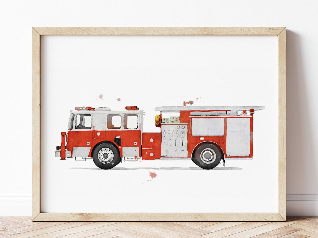 Fire Truck Print, Fire Truck Poster, Fire Engine Wall Art, Firetruck ...