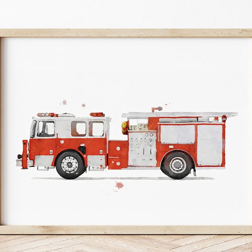 Fire Truck Print Firetruck Art Print Transportation Wall - Etsy