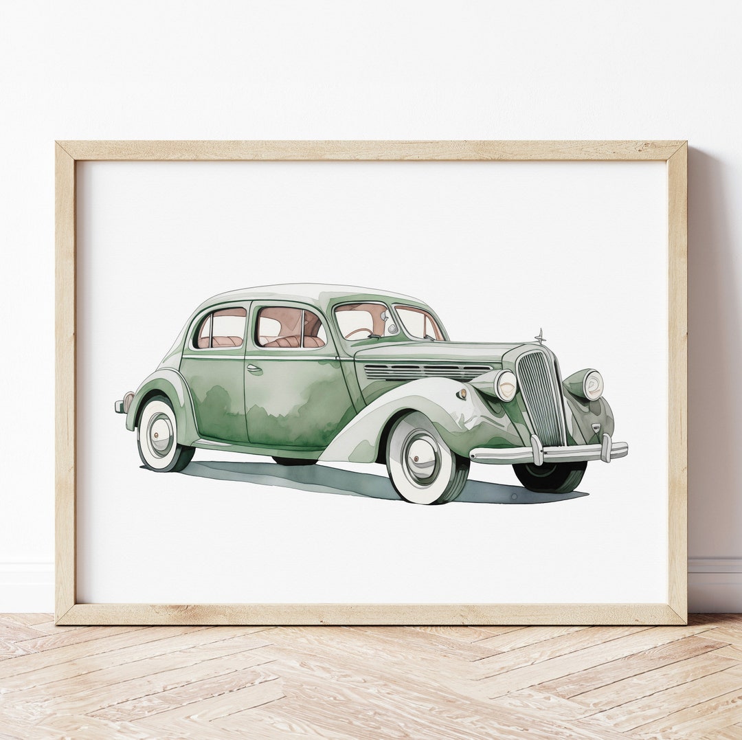 Classic Sage Green Elegant Car Print, Retro Car Poster, Automotive Art ...