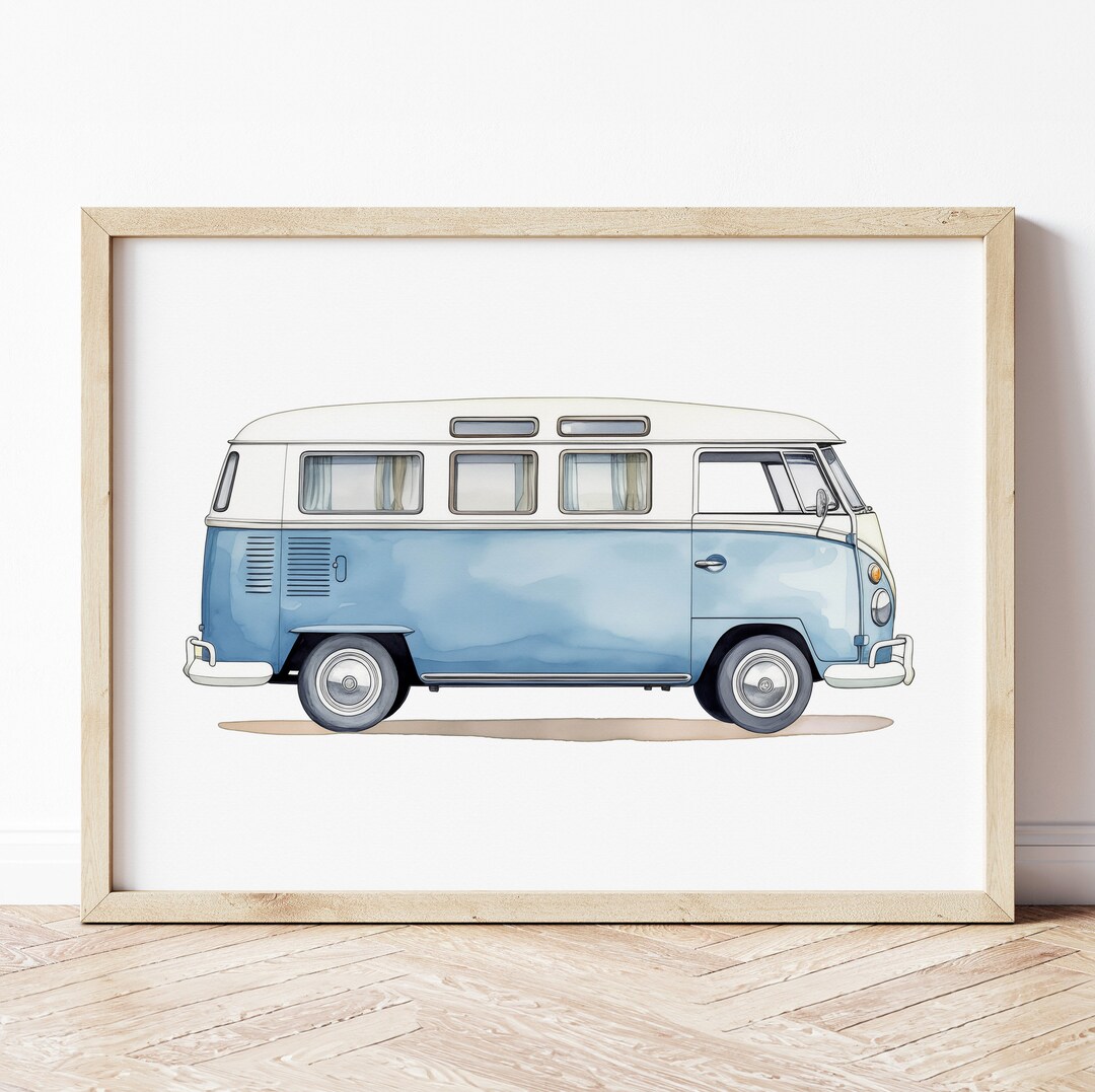 Vintage Pale Blue Van Print, Retro Car Poster, Automotive Wall Art ...