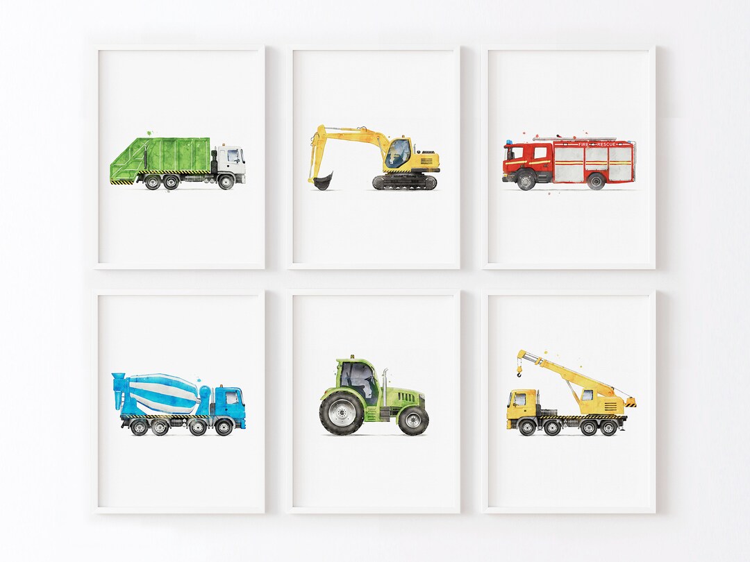 Set of 6 Vehicle Prints Vertical, Car Prints for Boys Room ...
