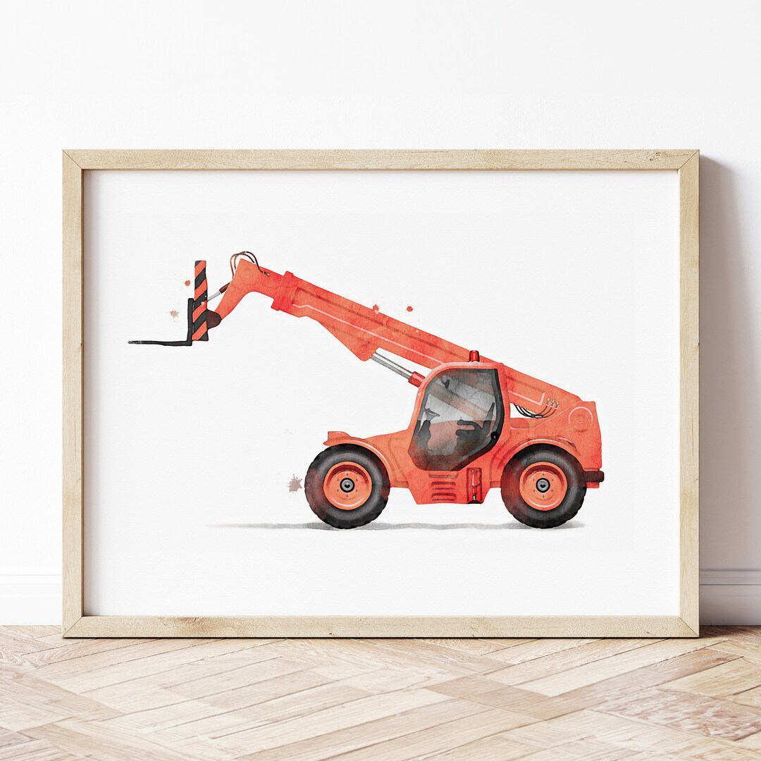 Red Telescopic Handler Print, Telescopic Forklift Poster, Telehandler ...