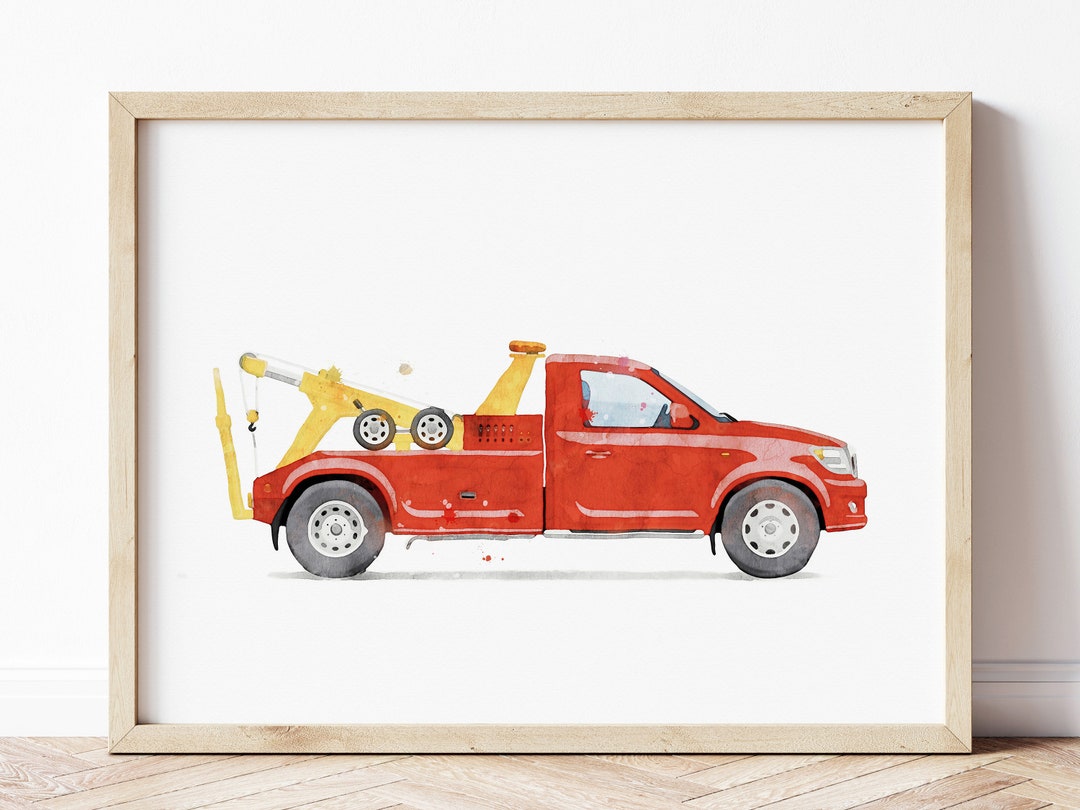 Red Tow Truck Print, Wrecker Poster, Recovery Vehicle Wall Art, Vehicle ...