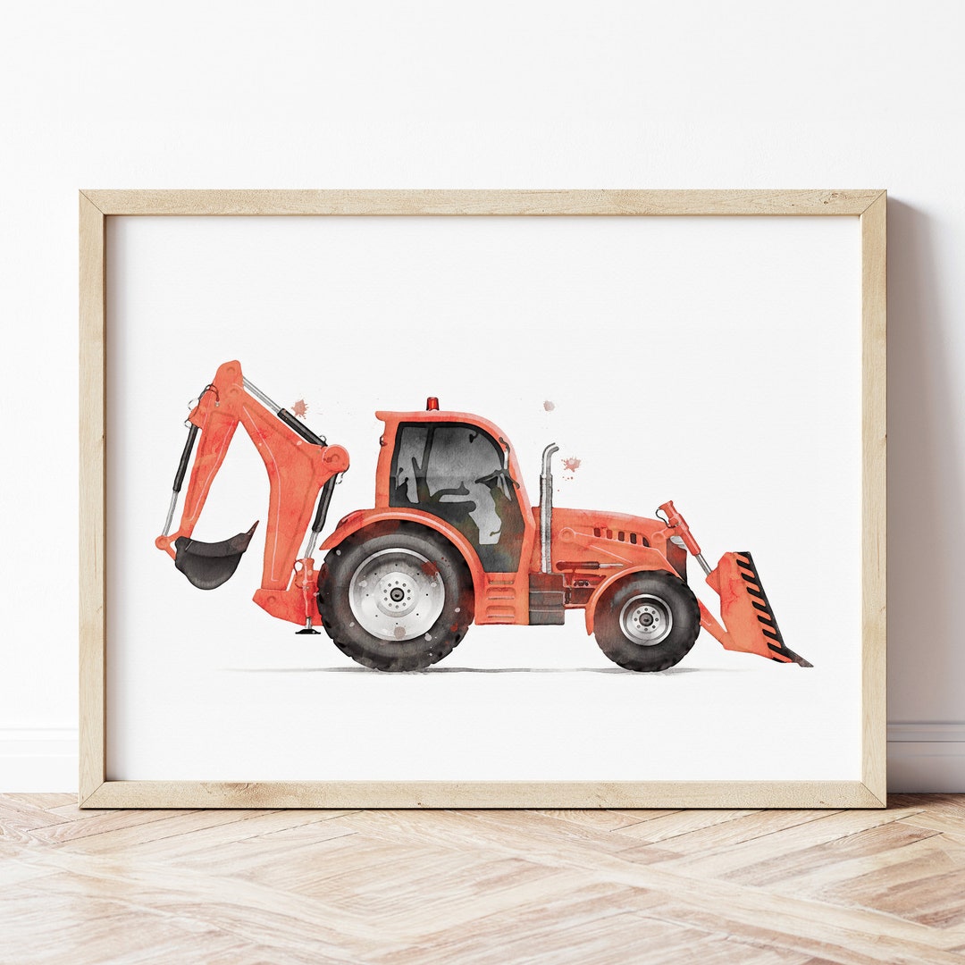 Red Backhoe Print, Backhoe Loader Poster, Digger Wall Art, Construction ...