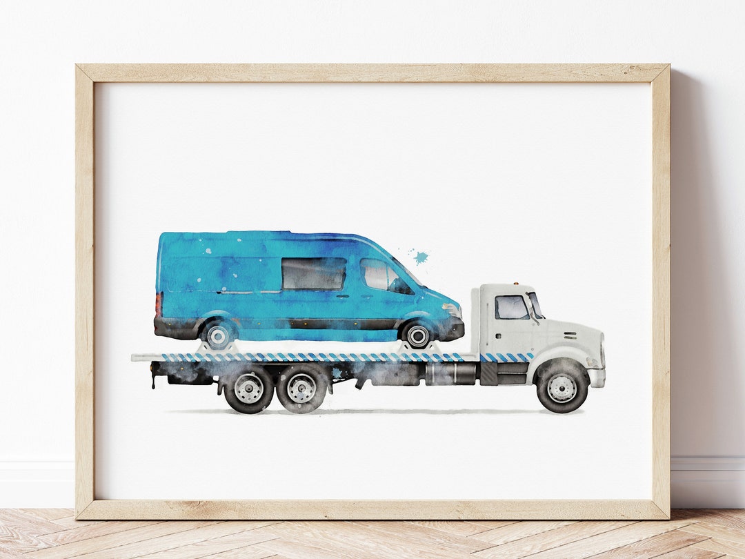Tow Truck With Car Print Wrecker Poster Towing Vehicle Wall - Etsy