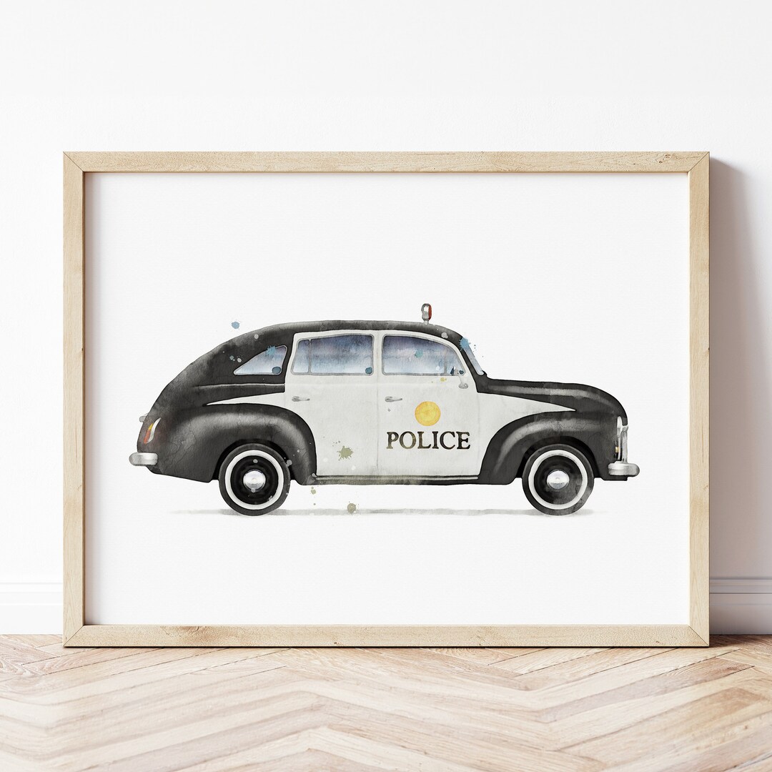 Vintage Police Car Print, Retro Police Car Poster, Automotive Wall Art ...