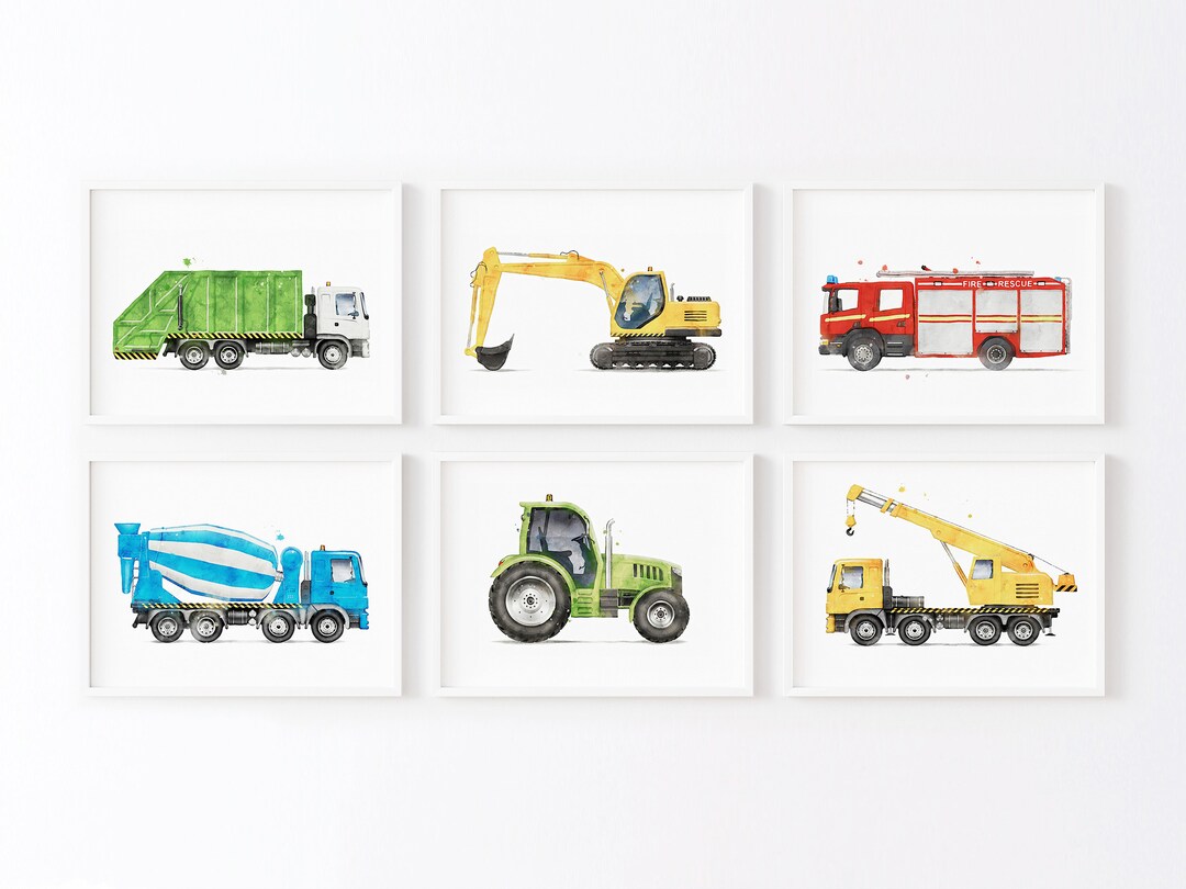 Set of 6 Vehicle Prints, Car Prints Boys Room, Truck Prints ...