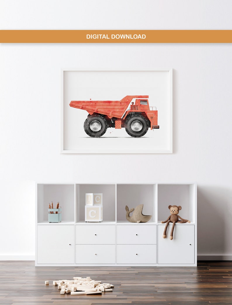 Red Dump Truck Print, Dumper Poster, Dump Truck Wall Art, Construction ...