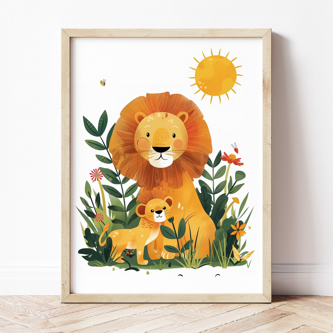 Lively Lion With Cub Print Safari Animal Prints Watercolor Animal ...