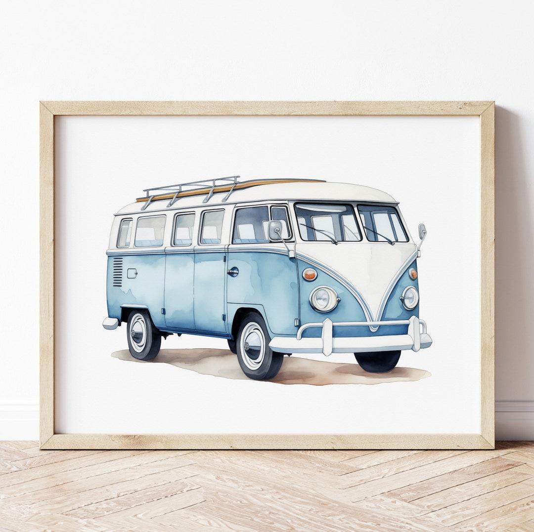Classic Pale Blue Van Print, Retro Car Poster, Automotive Art, Vehicle ...