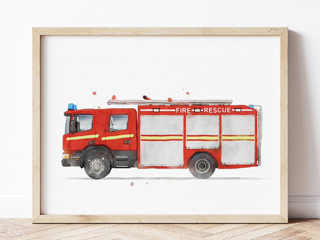 Fire Rescue Truck Print, Fire Truck Poster, Fire Engine Wall Art ...