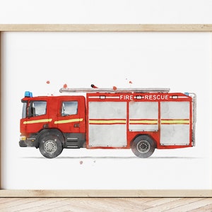Fire Rescue Truck Print, Fire Truck Poster, Fire Engine Wall Art ...