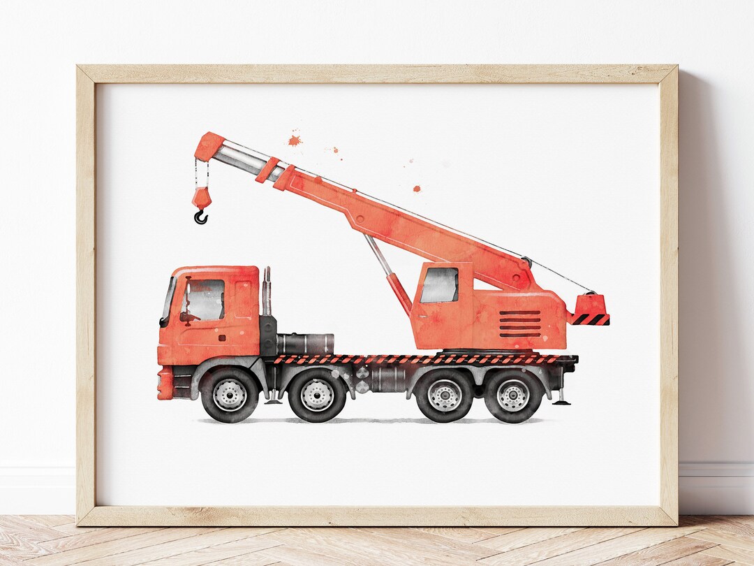 Red Crane Truck Print Crane Truck Poster Crane Truck Wall - Etsy