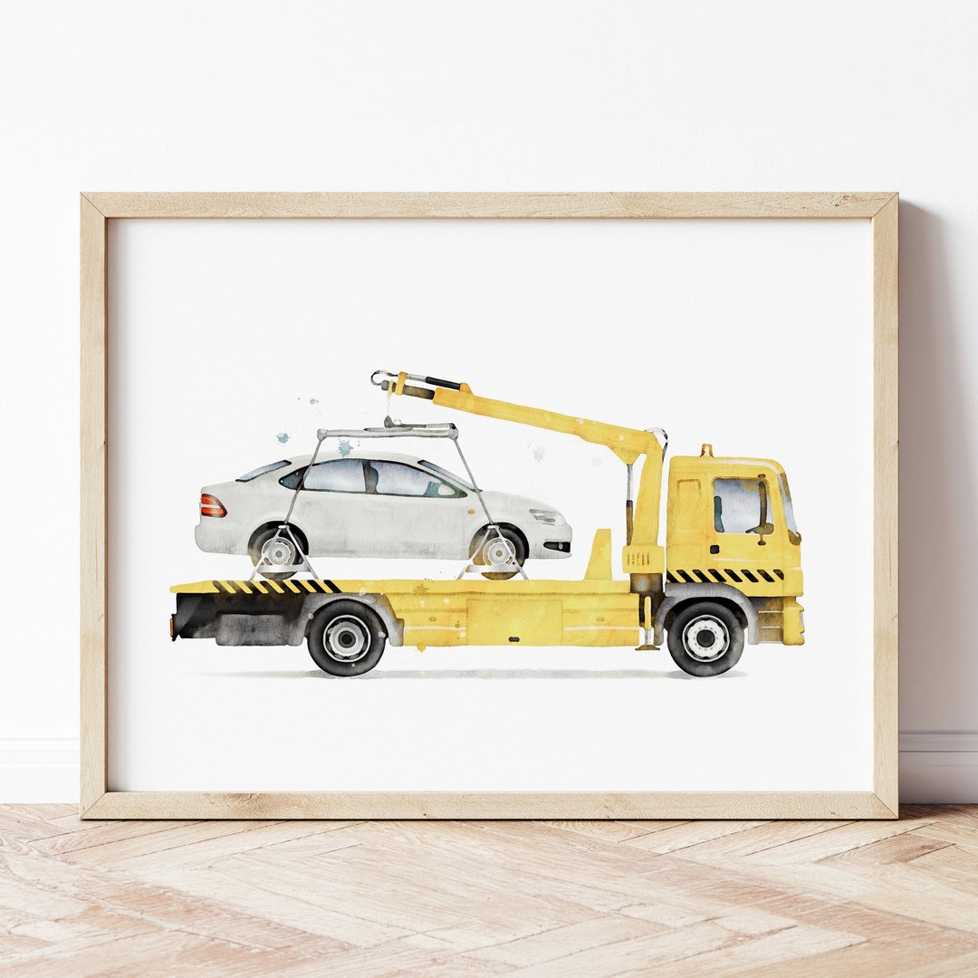 Tow Truck With Crane Print, Wrecker Poster, Towing Vehicle Wall Art ...