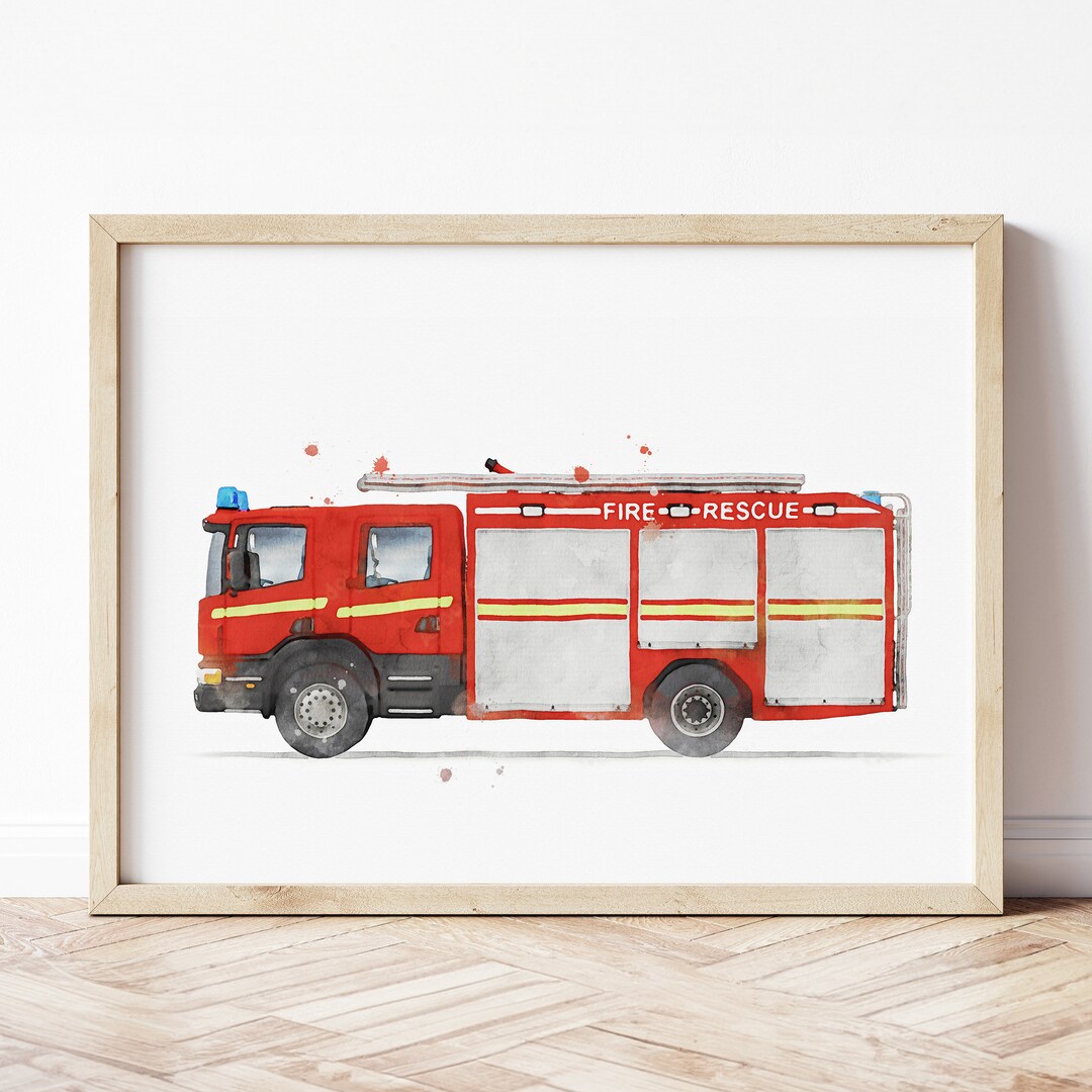 Fire Rescue Truck Print, Fire Truck Poster, Fire Engine Wall Art ...