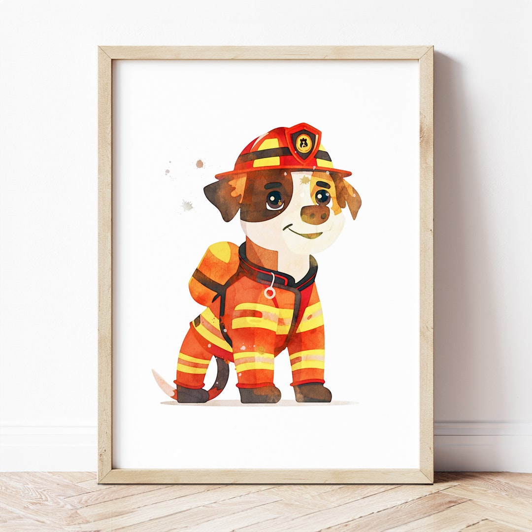 Cartoon Firefighter Puppy Print - Animal Firefighter Nursery Wall Art ...