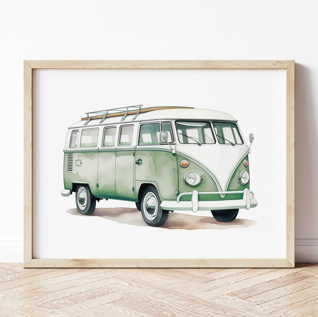 Classic Sage Green Van Print, Retro Car Poster, Automotive Art, Vehicle ...