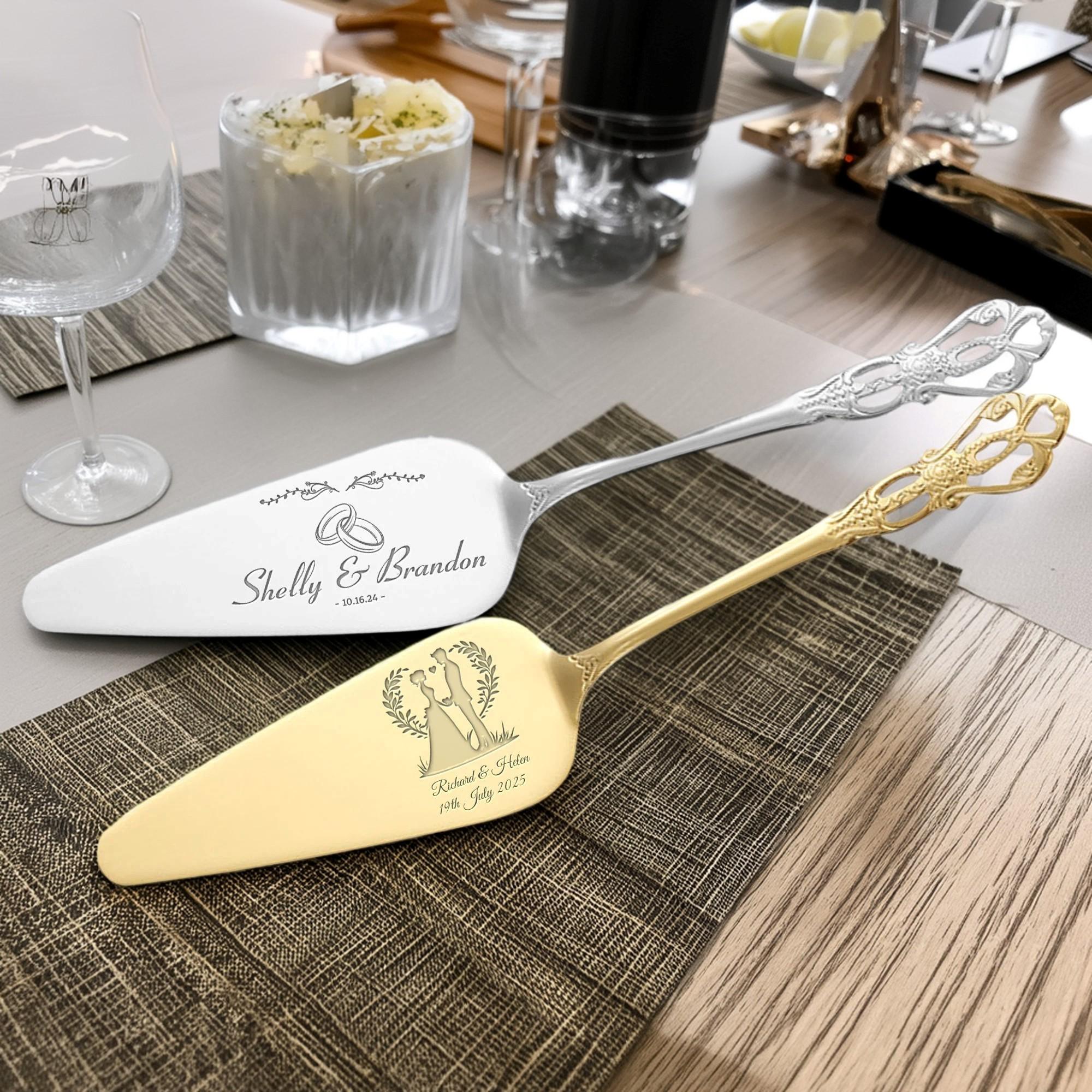 Personalized Wedding Cake Server Set, Cake Cutter Set, Elegant Bridal ...