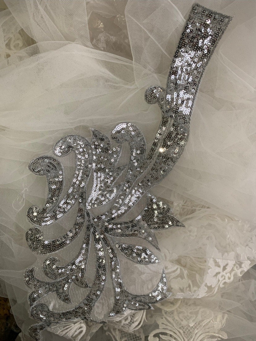 Gold/silver Lace Applique, Mirror Pair of Sequins Lace Applique ...