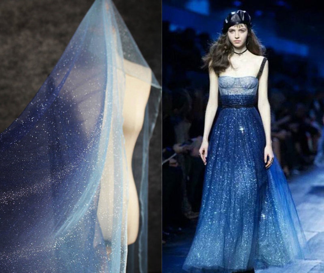Blue Glitter Tulle Fabric, Soft Sparkle Glitter Star Tulle,for Wedding ...