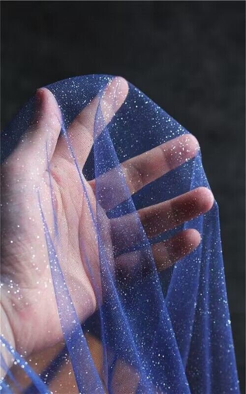 Blue Glitter Tulle Fabric, Soft Sparkle Glitter Star Tulle,for Wedding ...