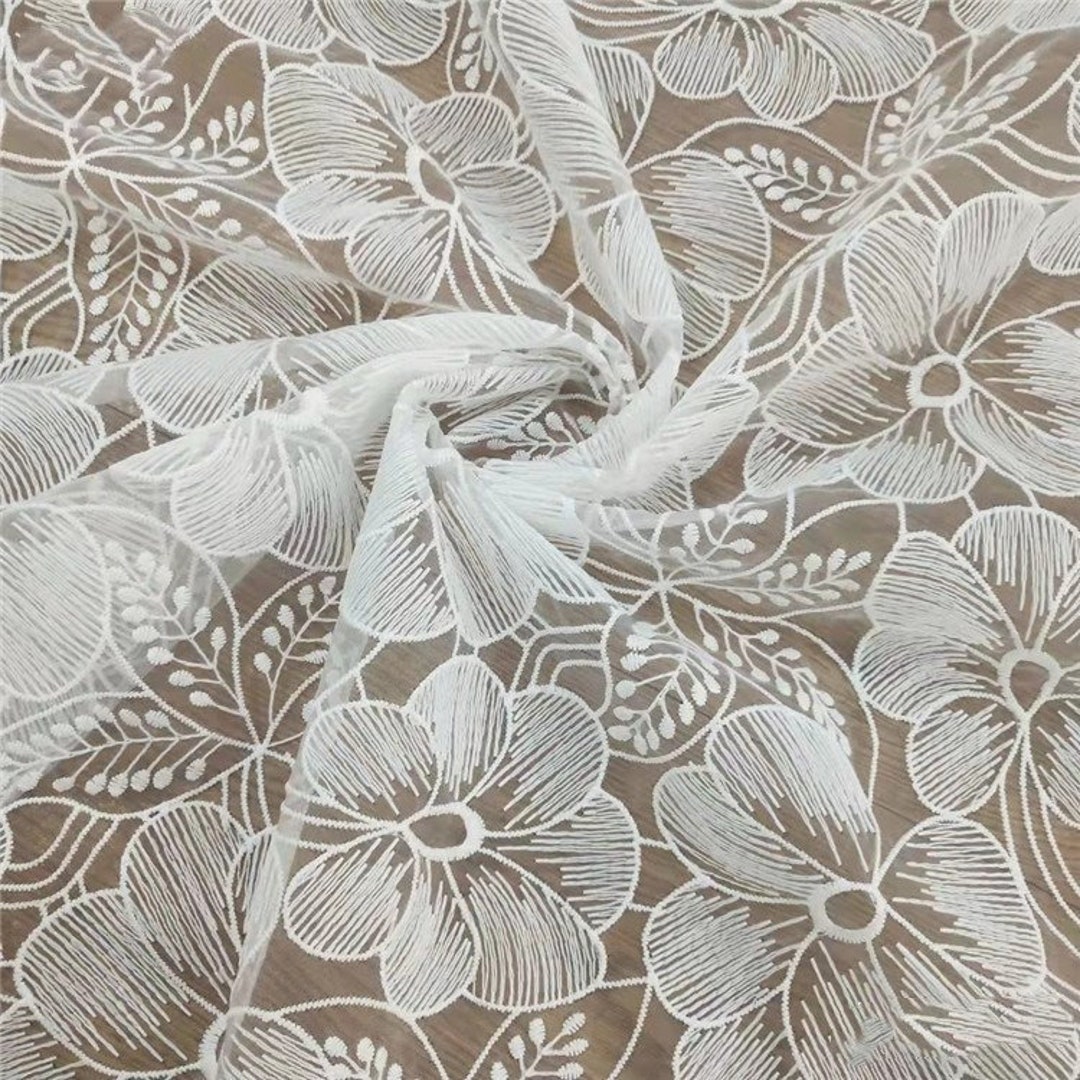 Lotus Flowers Tulle Mesh Lace Fabric for Wedding Gown, Flower Girld ...