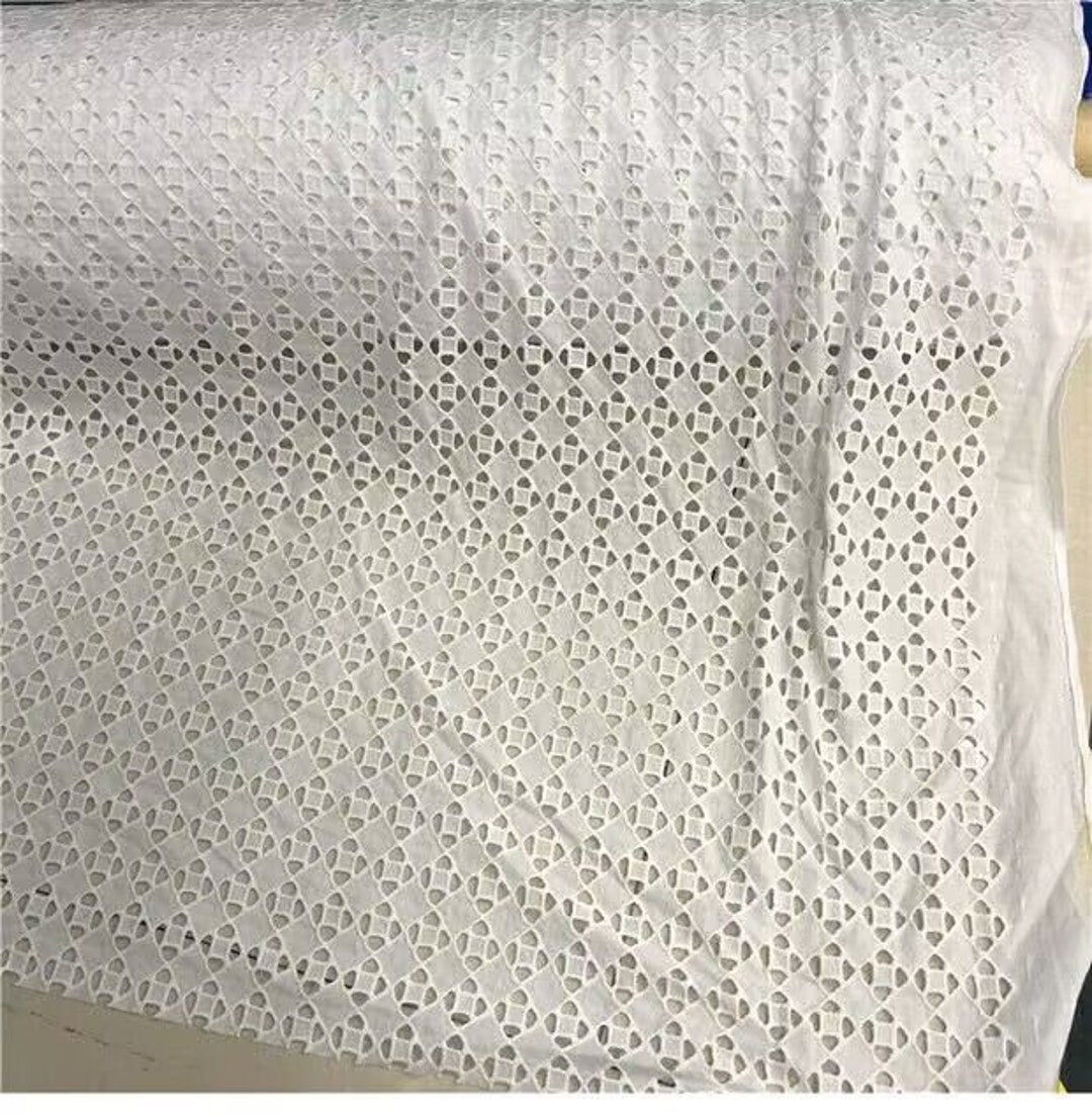 Retro Rhombus Eyelet Cotton Fabric, off White Cotton Eyelet Lace Fabric ...