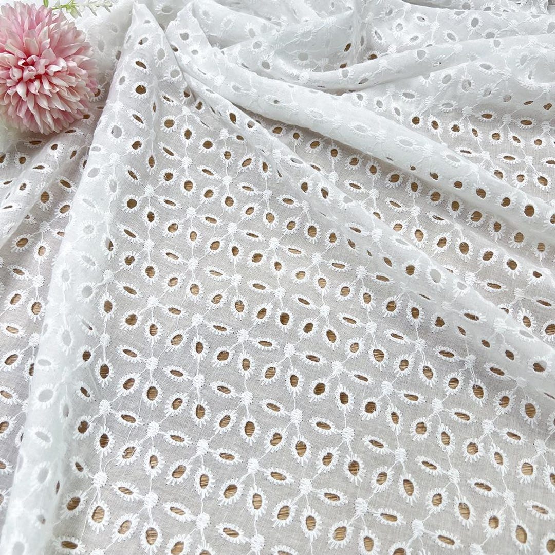 Cotton Fabric, off White Eyelet Fabric by the Yard, Dress Fabric ...
