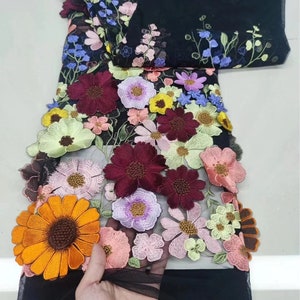 Multicolored 3d Flower Embroidery Lace Fabric Colorful Floral Tulle ...