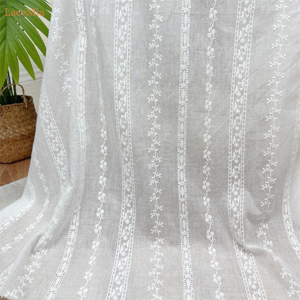 Cotton Fabric, off White Leaves Embroidery Fabric, for Dress, Curtain ...