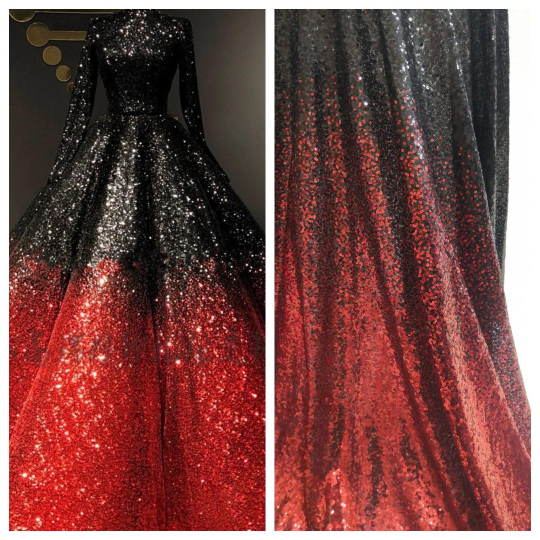 Red Black Gradient Lace Fabric Soft Tulle Mesh Gauze Fabric by the Yard ...