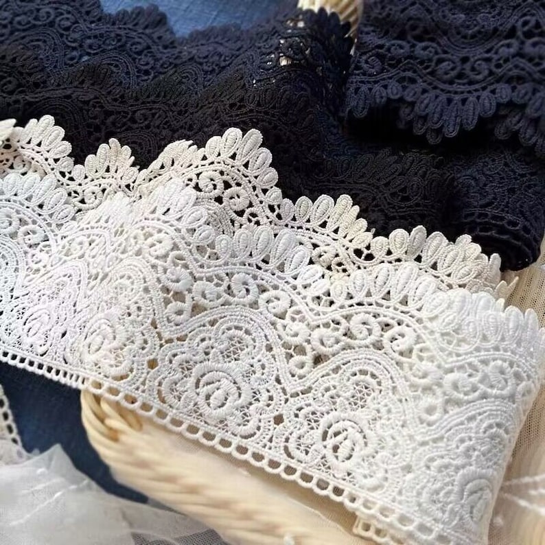 Antique White Cotton Lace Scalloped Trim Embroidered Fabric Lace 2.7 ...