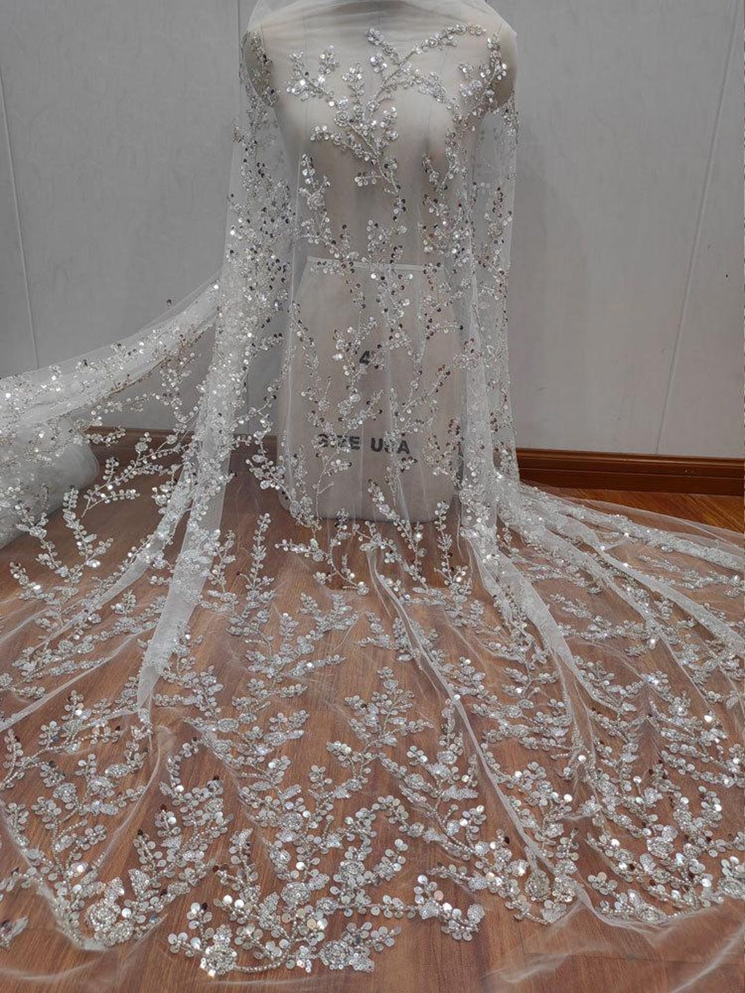 White Beaded Sequin Lace Fabric,bridal Dress,embroidery Beads Lace ...
