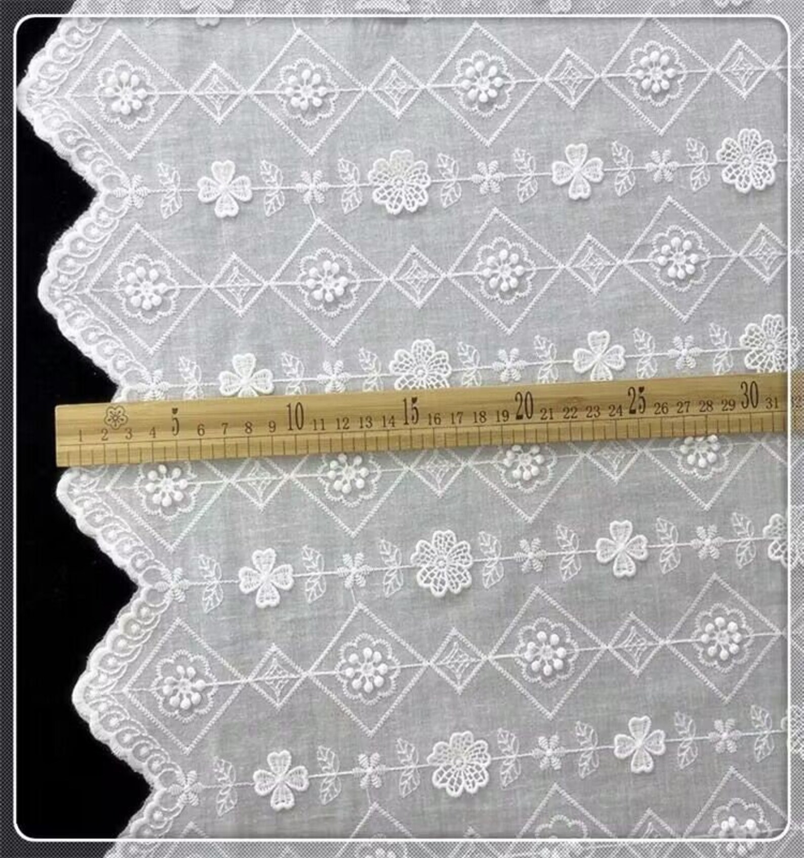 Ecru Cotton Eyelet Lace Fabric With Retro Floral Pattern by - Etsy