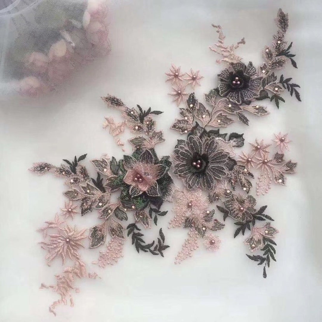 Colorful 3D Flower Embroidery Lace Patch Beaded Flower Lace,flower Leaf ...