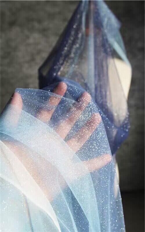 Blue Glitter Tulle Fabric, Soft Sparkle Glitter Star Tulle,for Wedding ...